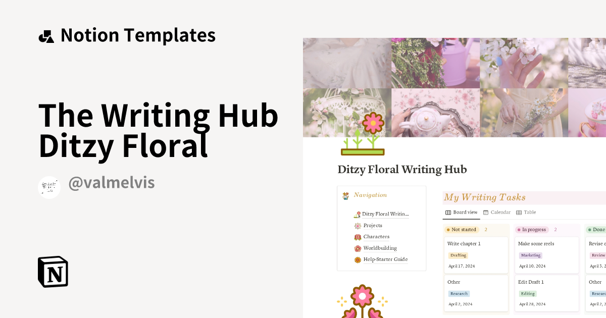The Writing Hub Ditzy Floral Template by Aesthetic Writer's Desk ...