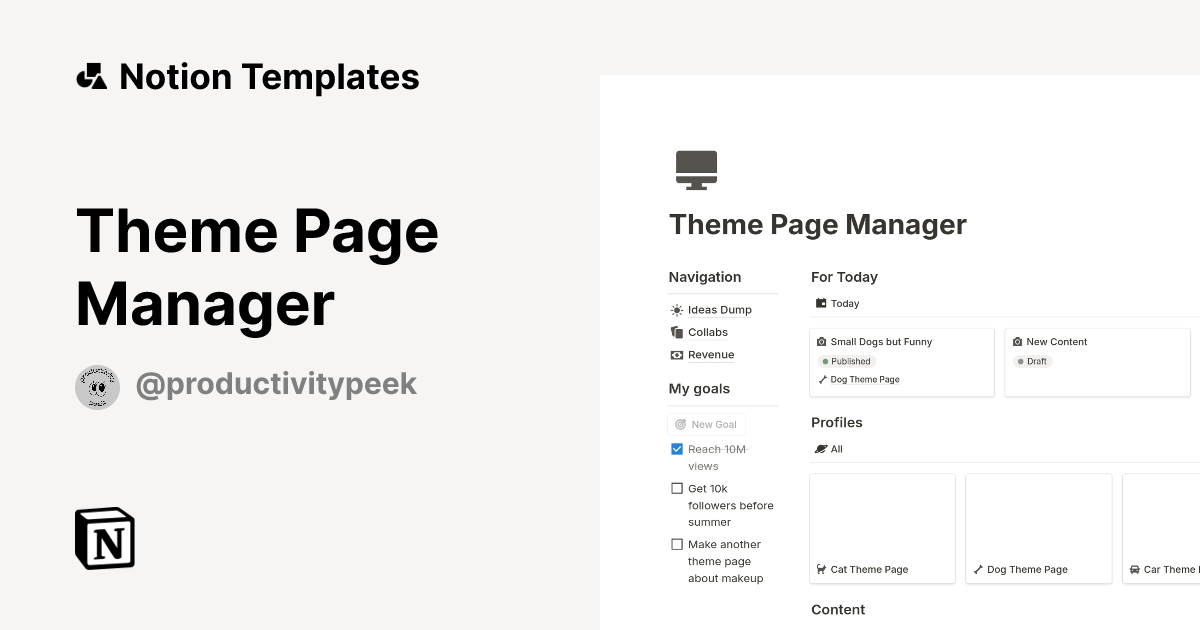 Theme Page Manager Template by ProductivityPeek | Notion Marketplace