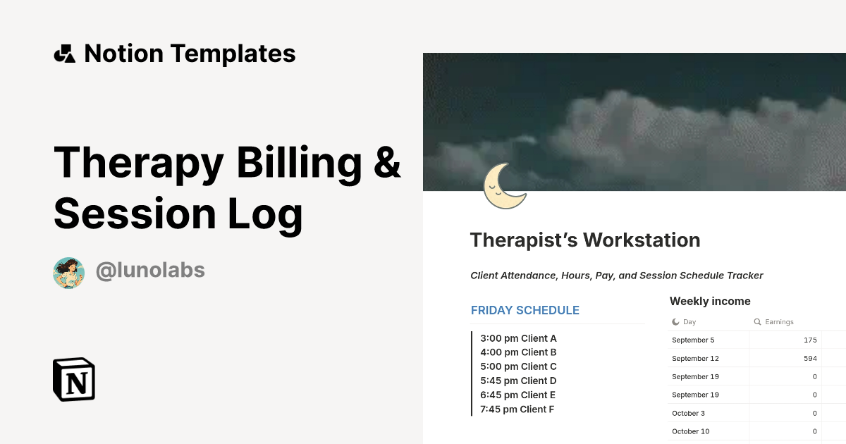 Therapy Billing & Session Log Template | Notion Marketplace
