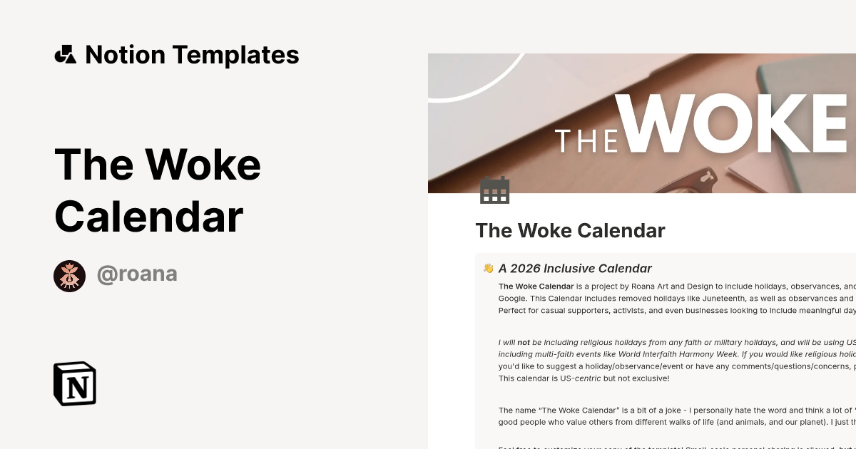 The Woke Calendar Template by Roana | Notion Marketplace