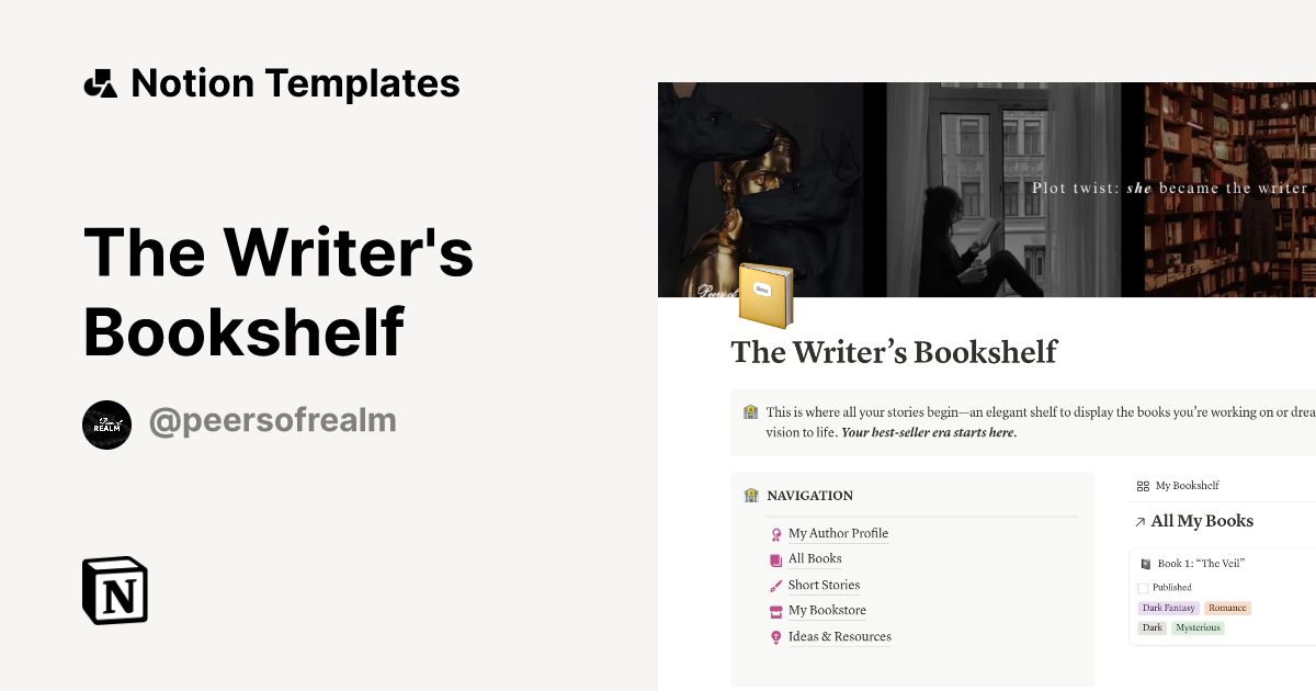 The Writer's Bookshelf Template by Peers of Realm Boutique | Notion ...