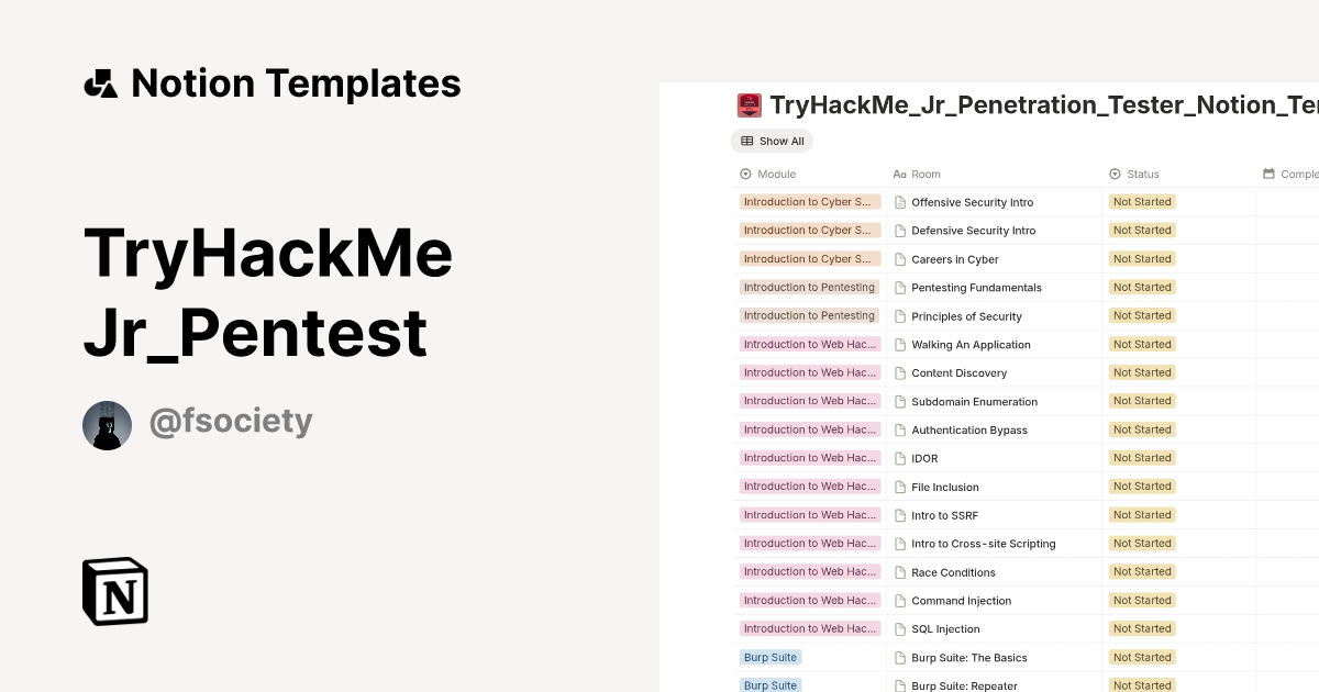 TryHackMe Jr_Pentest Template by vijaydebarki | Notion Marketplace