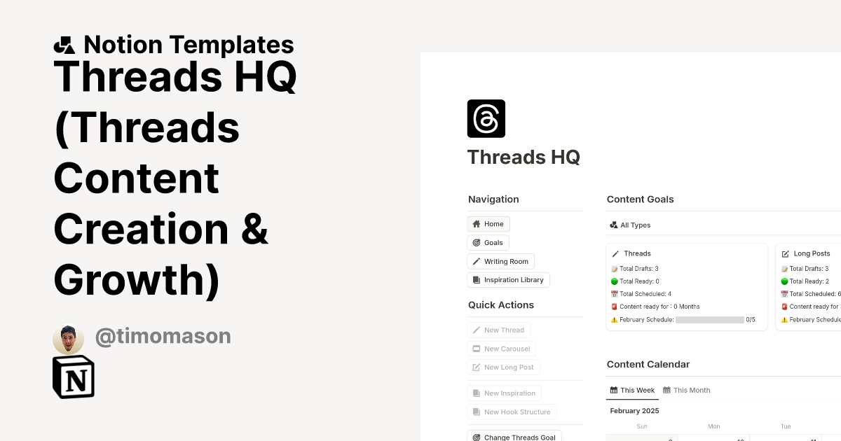 Threads HQ (Threads Content Creation & Growth) Template | Notion ...