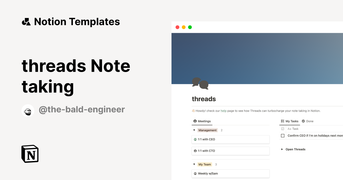 threads Note taking Template by The Bald Engineer | Notion Marketplace