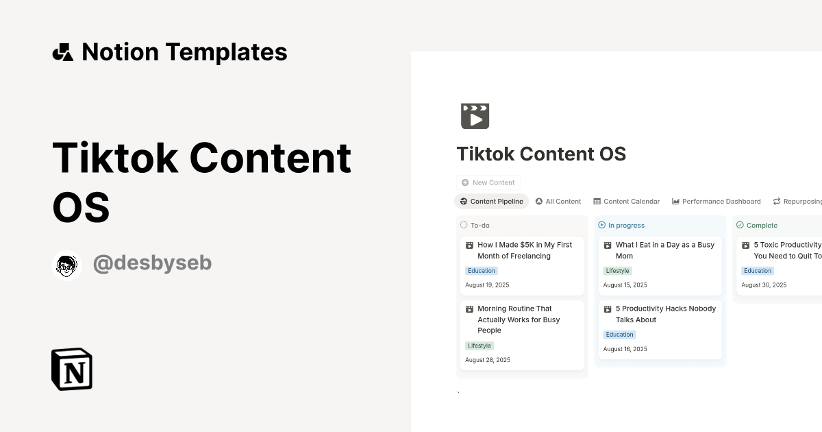 Tiktok Content OS Template by desbyseb | Notion Marketplace