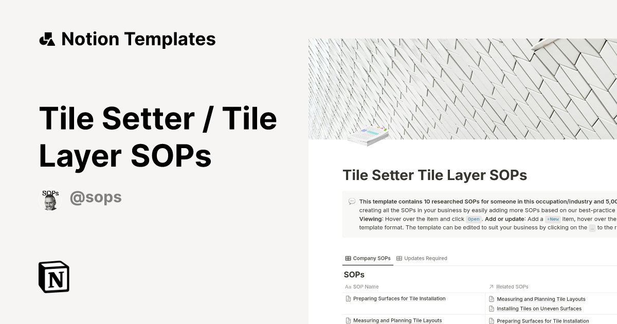 Tile Setter / Tile Layer SOPs Template by SOPs | Notion Marketplace