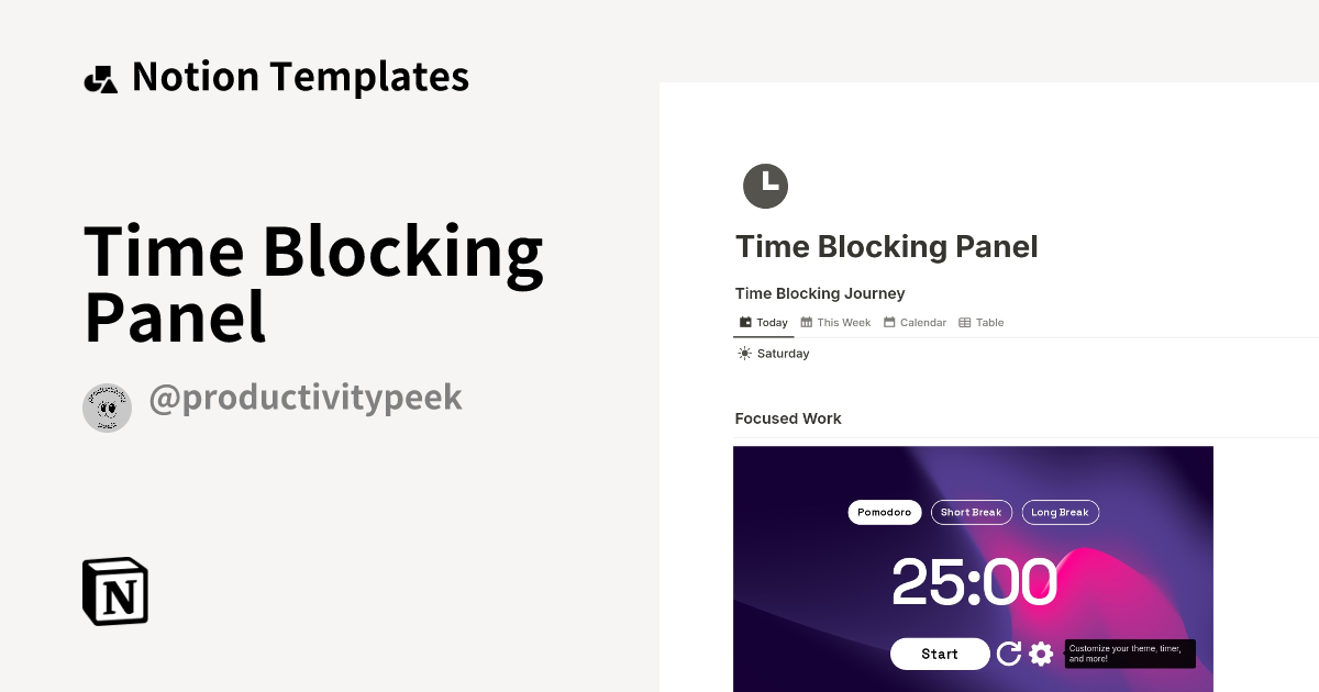 Time Blocking Panel Template by ProductivityPeek | Notion Marketplace