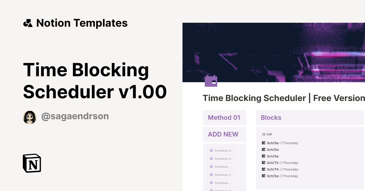 Time Blocking Scheduler v1.00 Template | Notion Marketplace