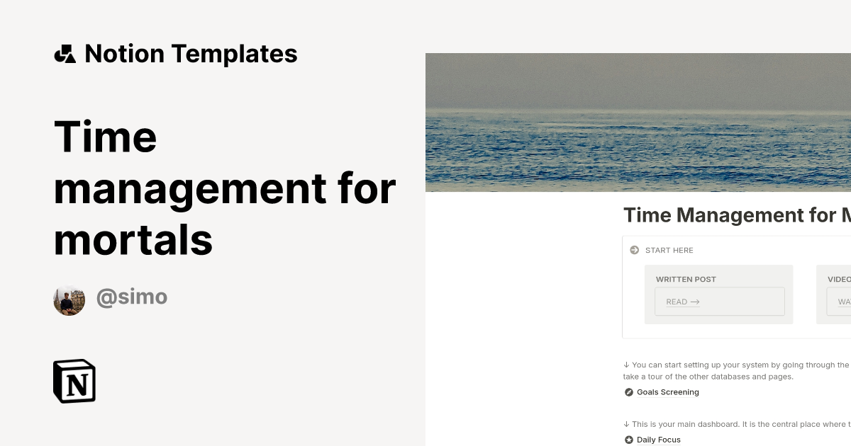 Time management for mortals Template by Simone Smerilli | Notion Marketplace