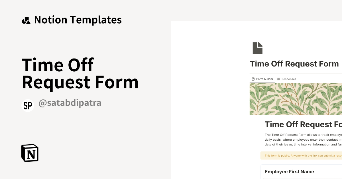 Time Off Request Form Template | Notion Marketplace