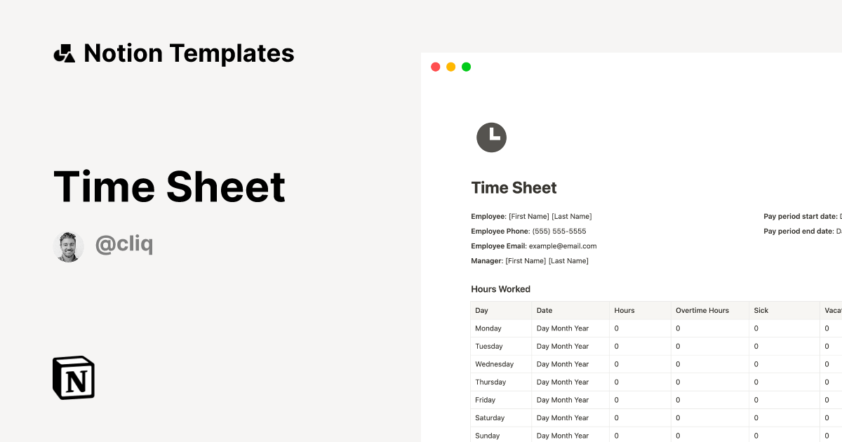 Time Sheet Template | Notion Marketplace