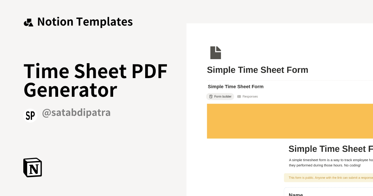 Time Sheet PDF Generator Template by Satabdi Patra | Notion Marketplace
