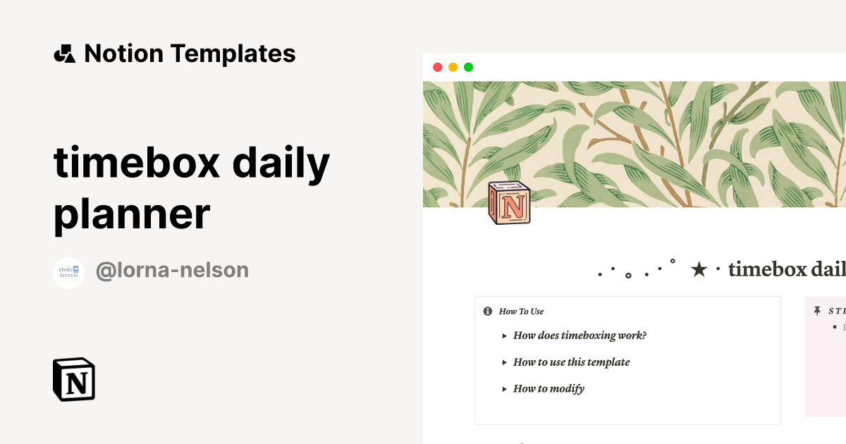 timebox daily planner Template | Notion Marketplace