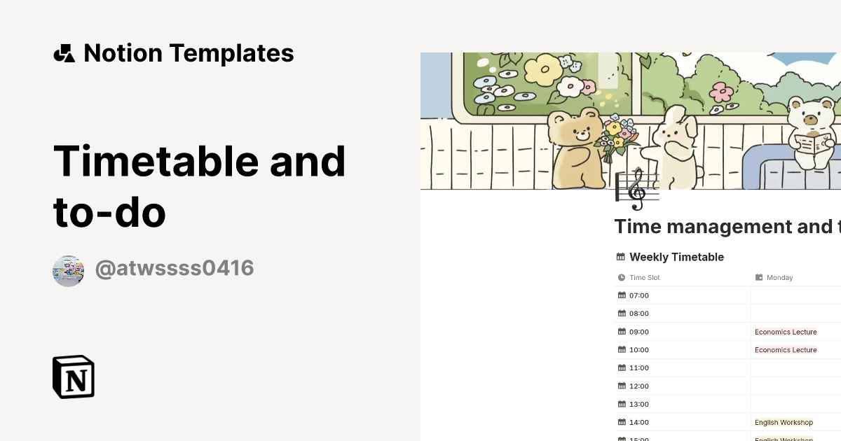 Timetable and to-do Template by ATWS | Notion Marketplace