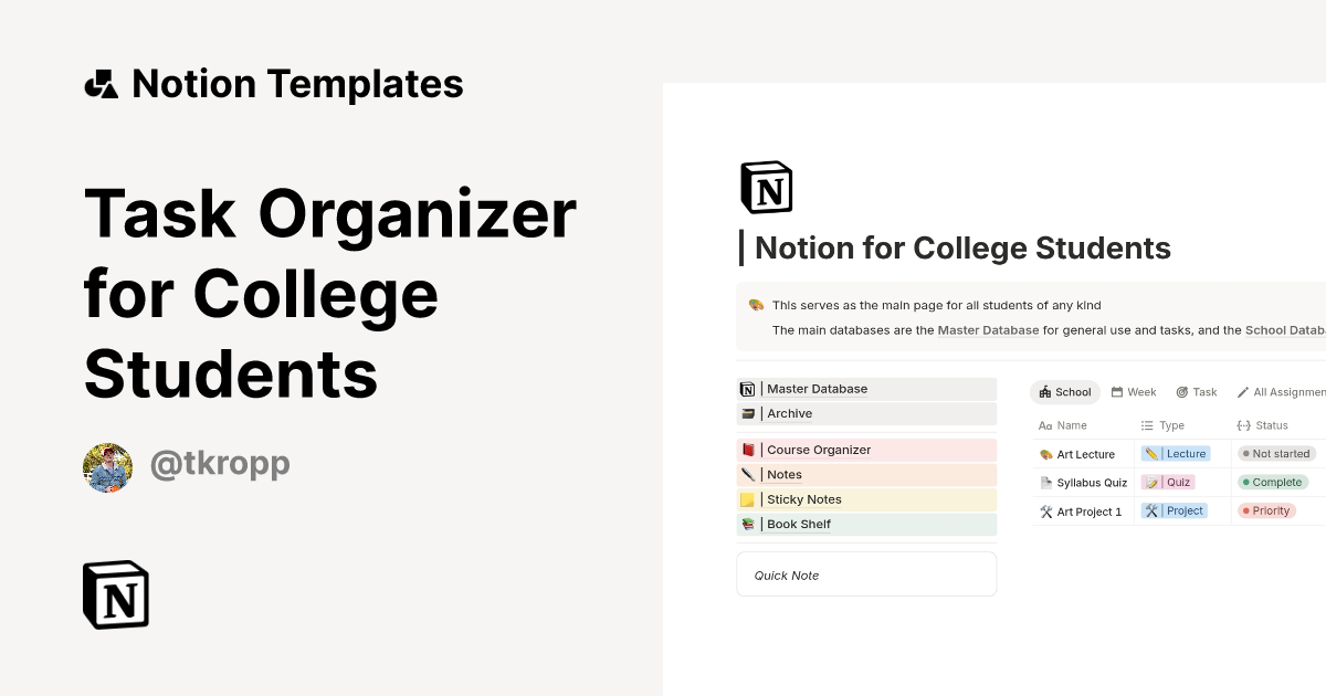 Task Organizer for College Students Template | Notion Marketplace