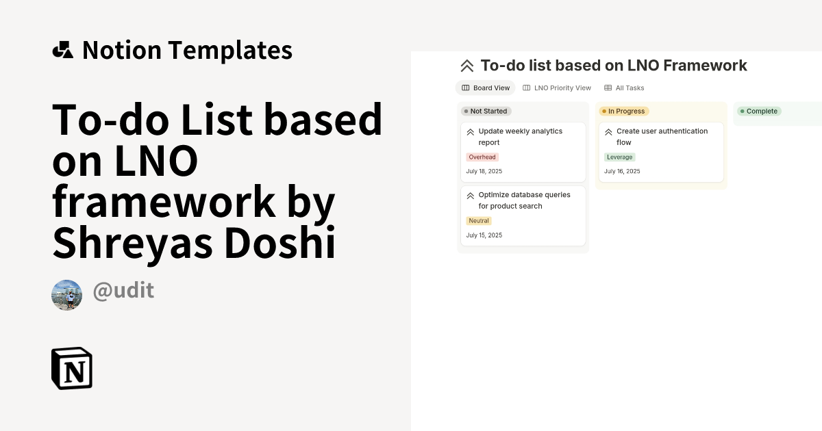 To-do List based on LNO framework by Shreyas Doshi Template by Udit ...