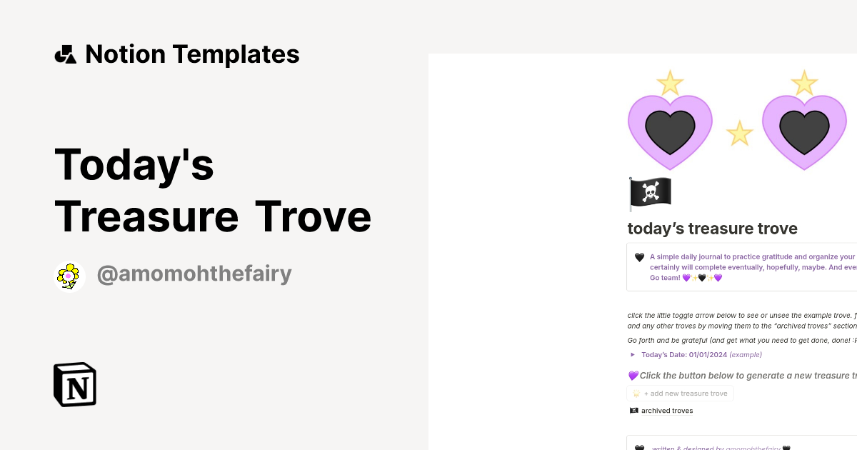 Today's Treasure Trove Template by amomohthefairy | Notion Marketplace