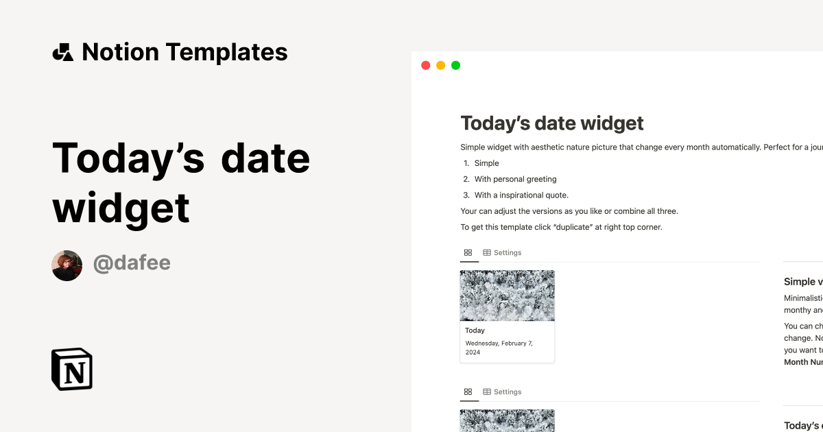 Today’s date widget Template | Notion Marketplace