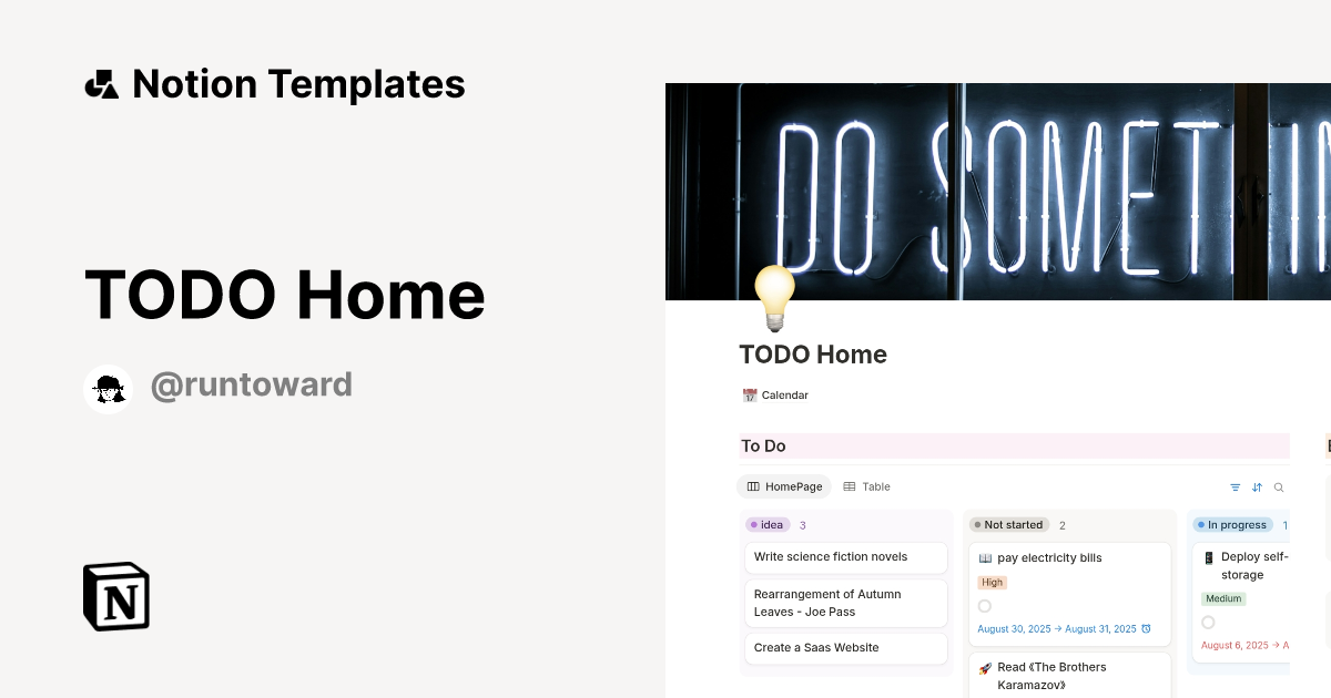 TODO Home Template by Rory | Notion Marketplace