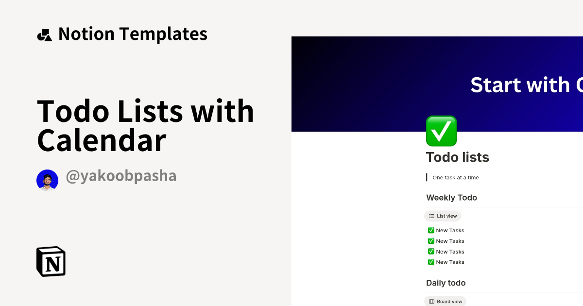 Todo Lists with Calendar Template | Notion Marketplace
