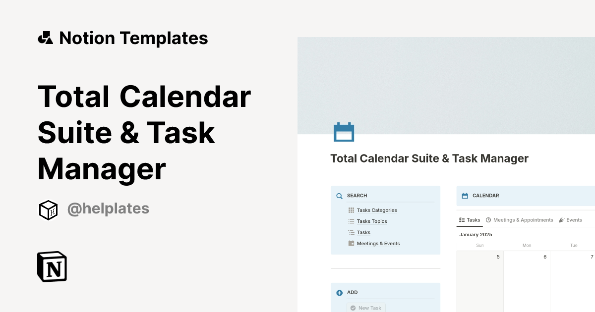 Total Calendar Suite & Task Manager Template by Helplates | Notion ...