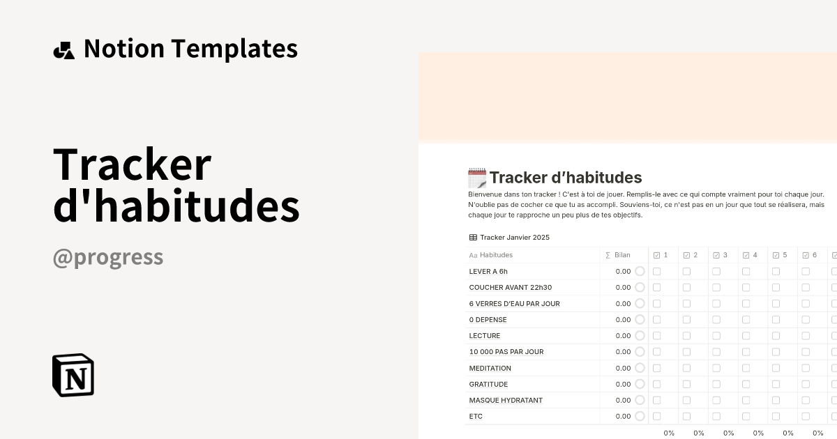 Tracker d'habitudes Template | Notion Marketplace