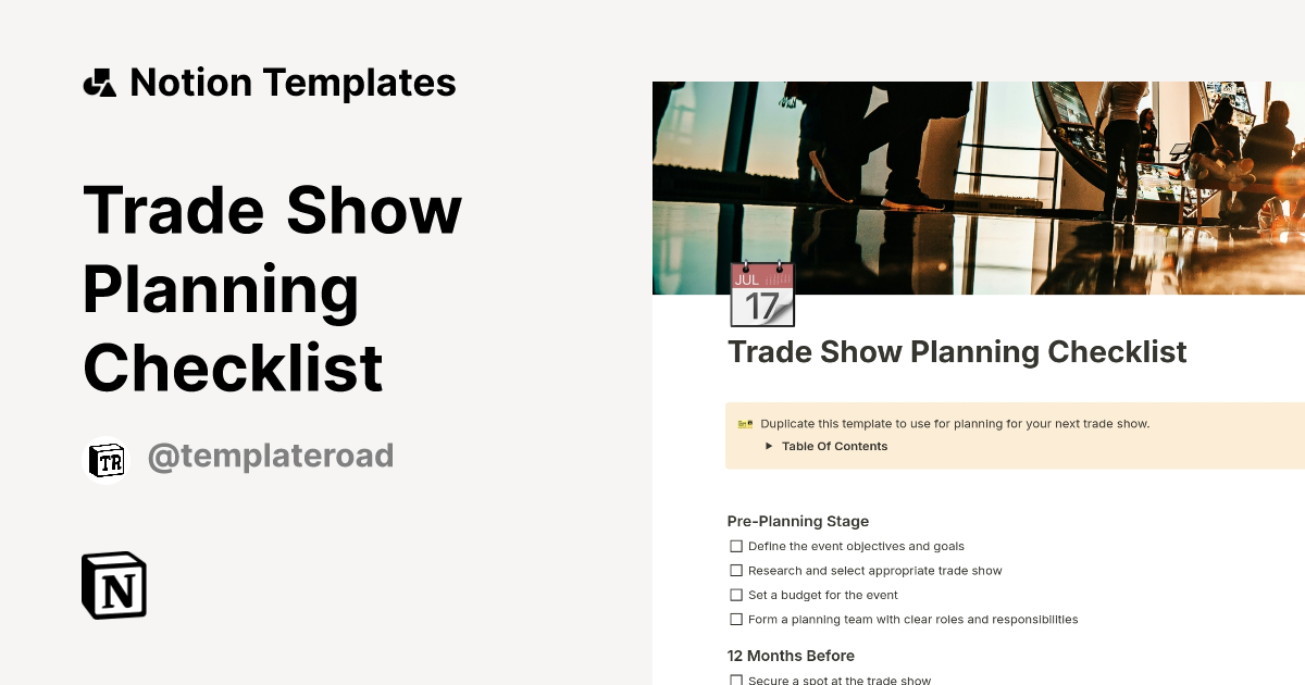 Trade Show Planning Checklist Template by Template Road | Notion ...
