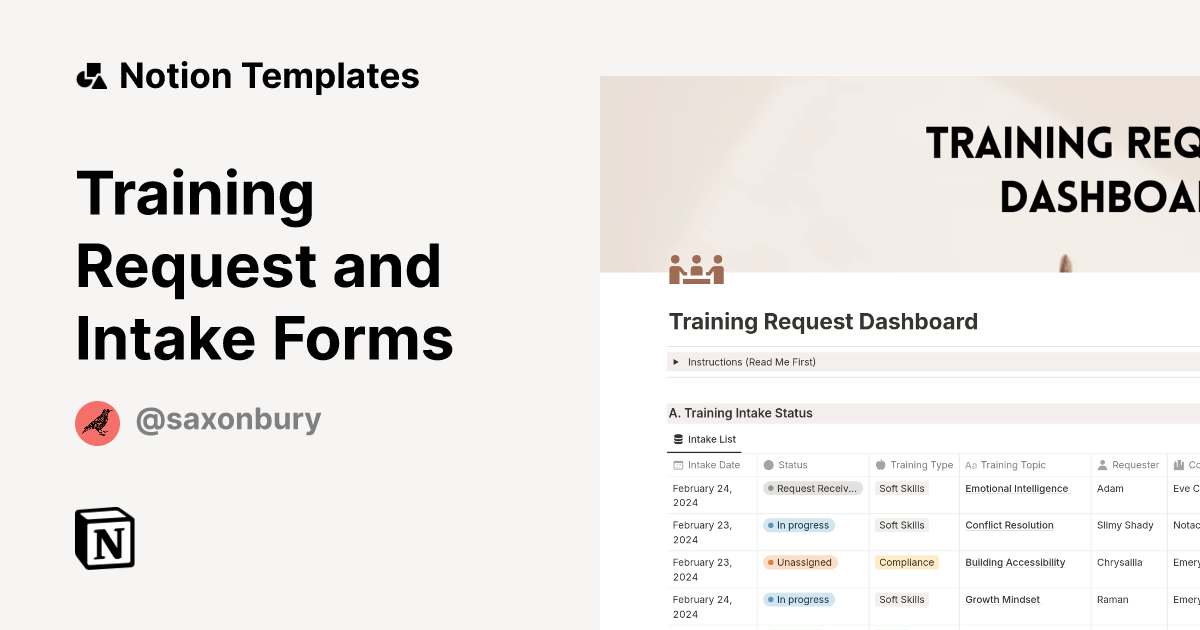Training Request and Intake Forms Template | Notion Marketplace
