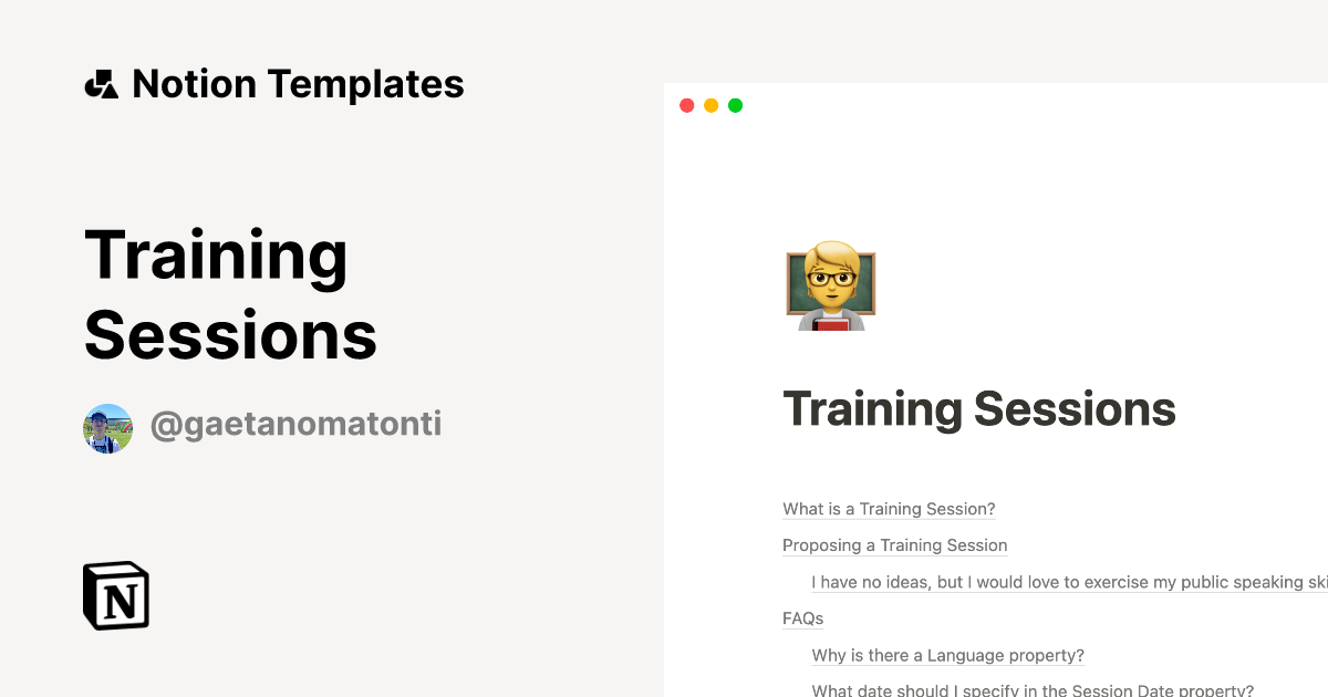 Training Sessions Template by Gaetano Matonti | Notion Marketplace