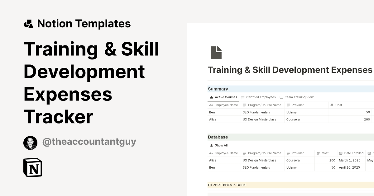 Training & Skill Development Expenses Tracker Template | Notion Marketplace