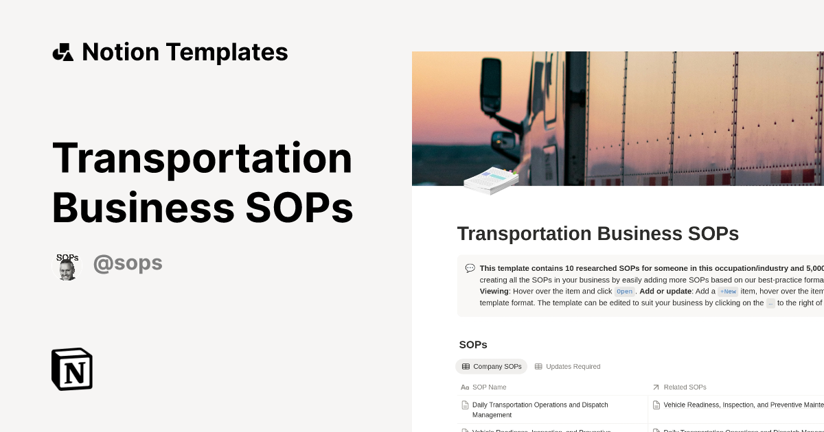 Transportation Business SOPs Template by SOPs | Notion Marketplace