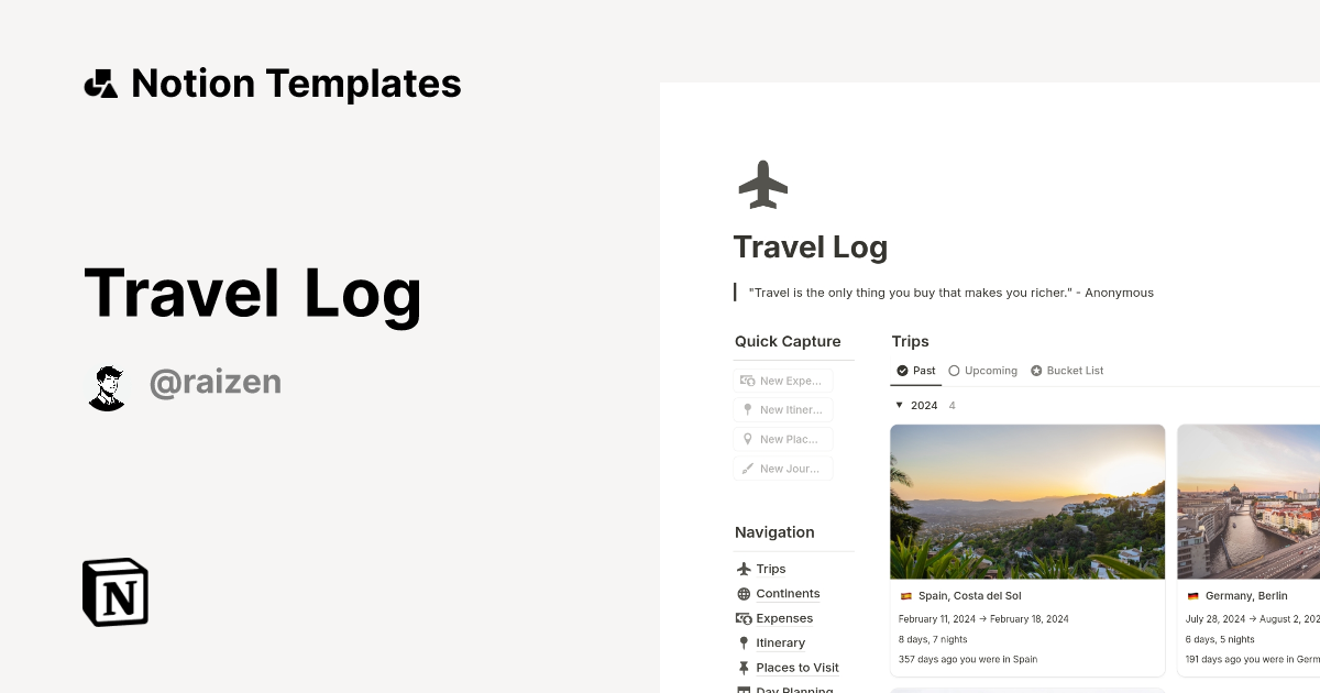 Travel Log Template | Notion Marketplace
