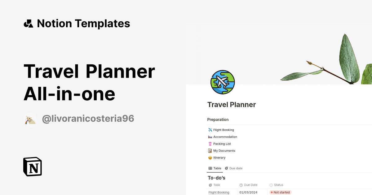 Travel Planner All-in-one Template by Livoranicosteria_96 | Notion Marketplace