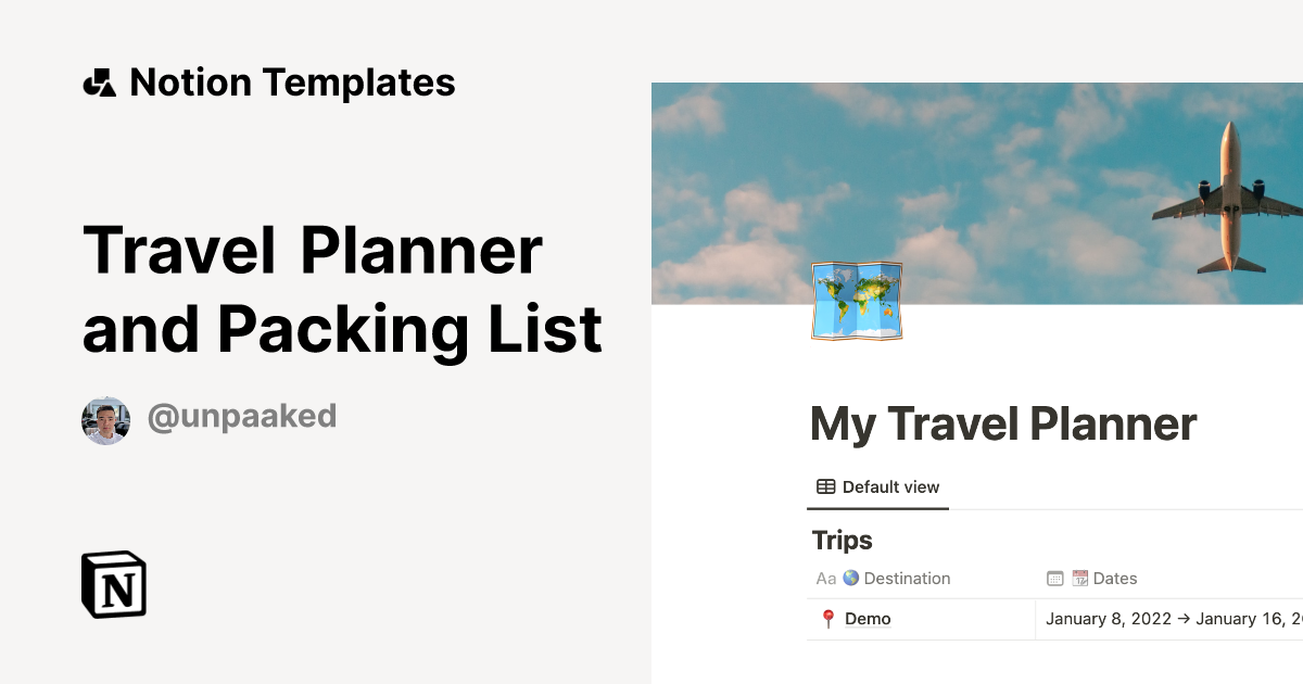 Travel Planner and Packing List Template | Notion Marketplace