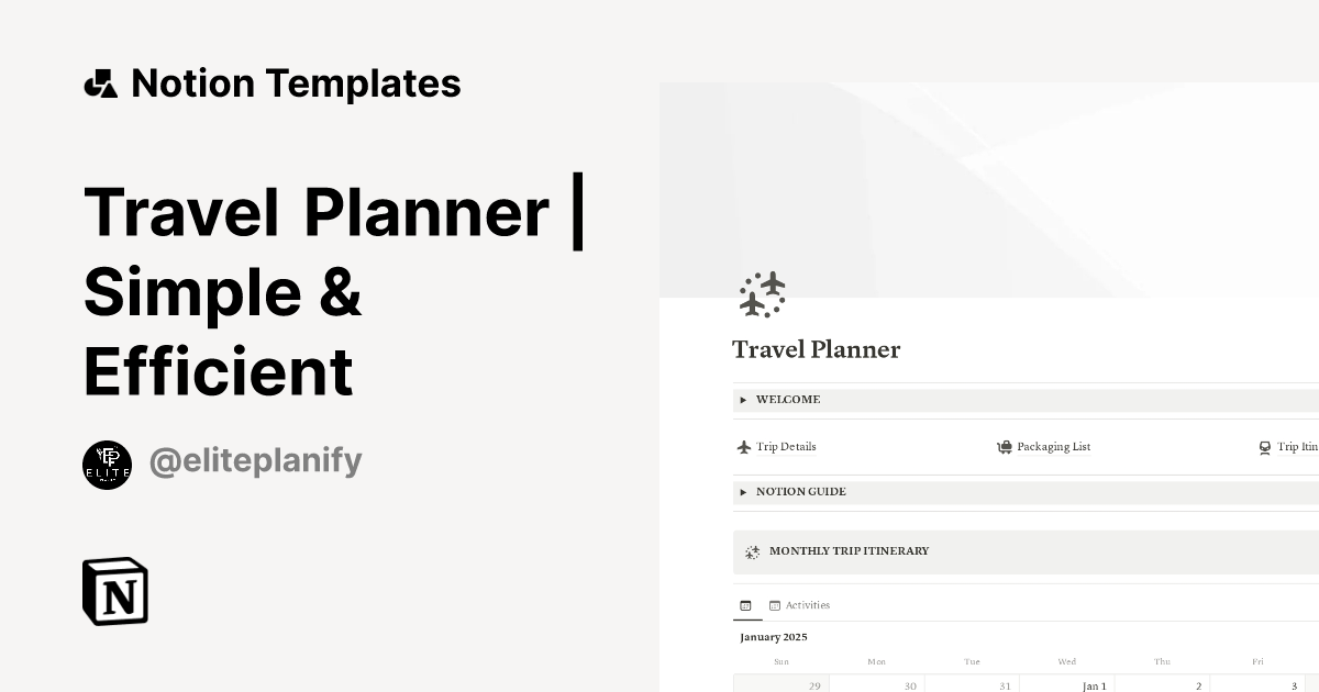 Travel Planner | Simple & Efficient Template by Elite Planify | Notion Marketplace