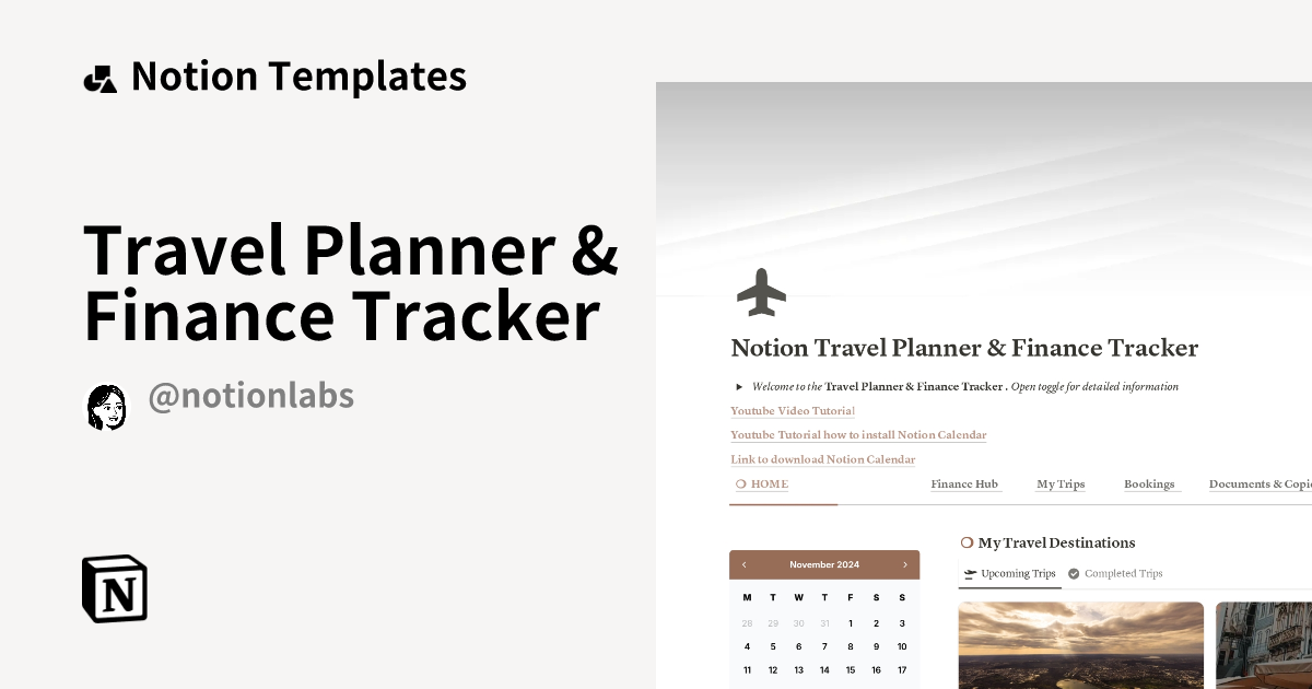Travel Planner & Finance Tracker Template by Smart Notion | Notion ...