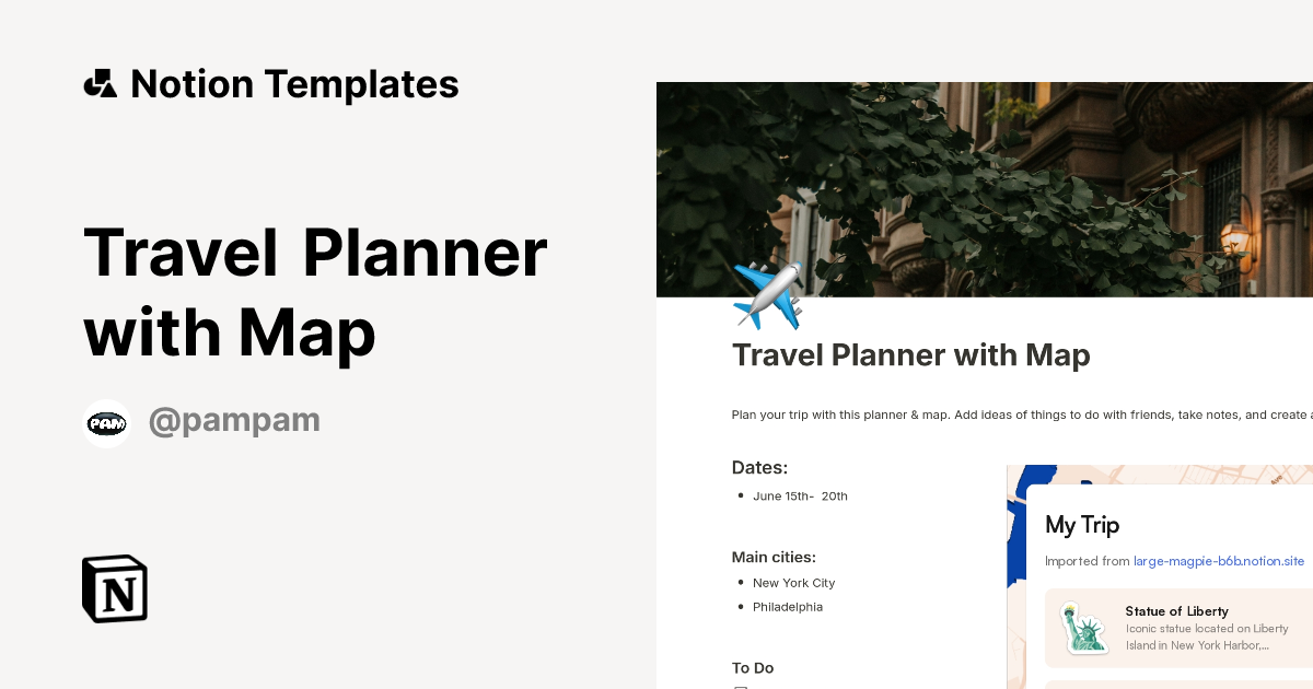 Travel Planner with Map Template | Notion Marketplace