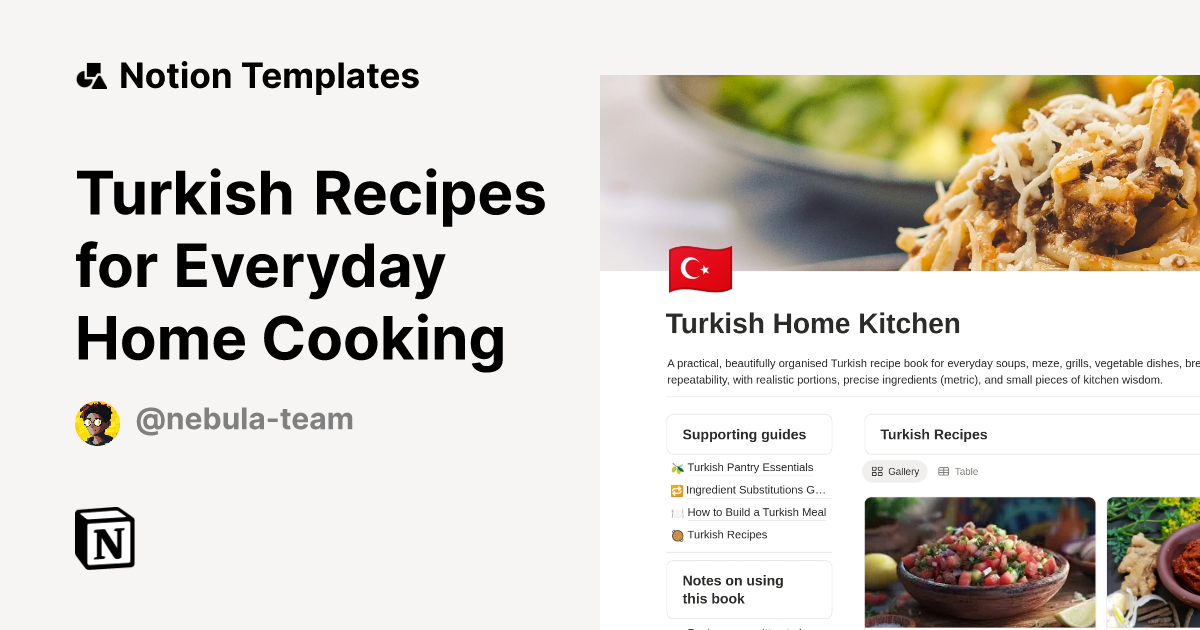 Turkish Recipes for Everyday Home Cooking Template | Notion Marketplace