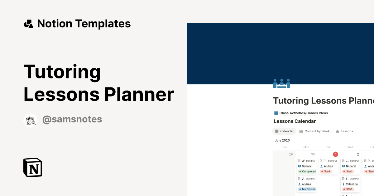 Tutoring Lessons Planner Template by Sam's Notes | Notion Marketplace