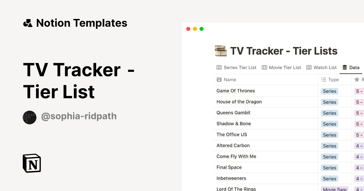 TV Tracker - Tier List Template | Notion Marketplace