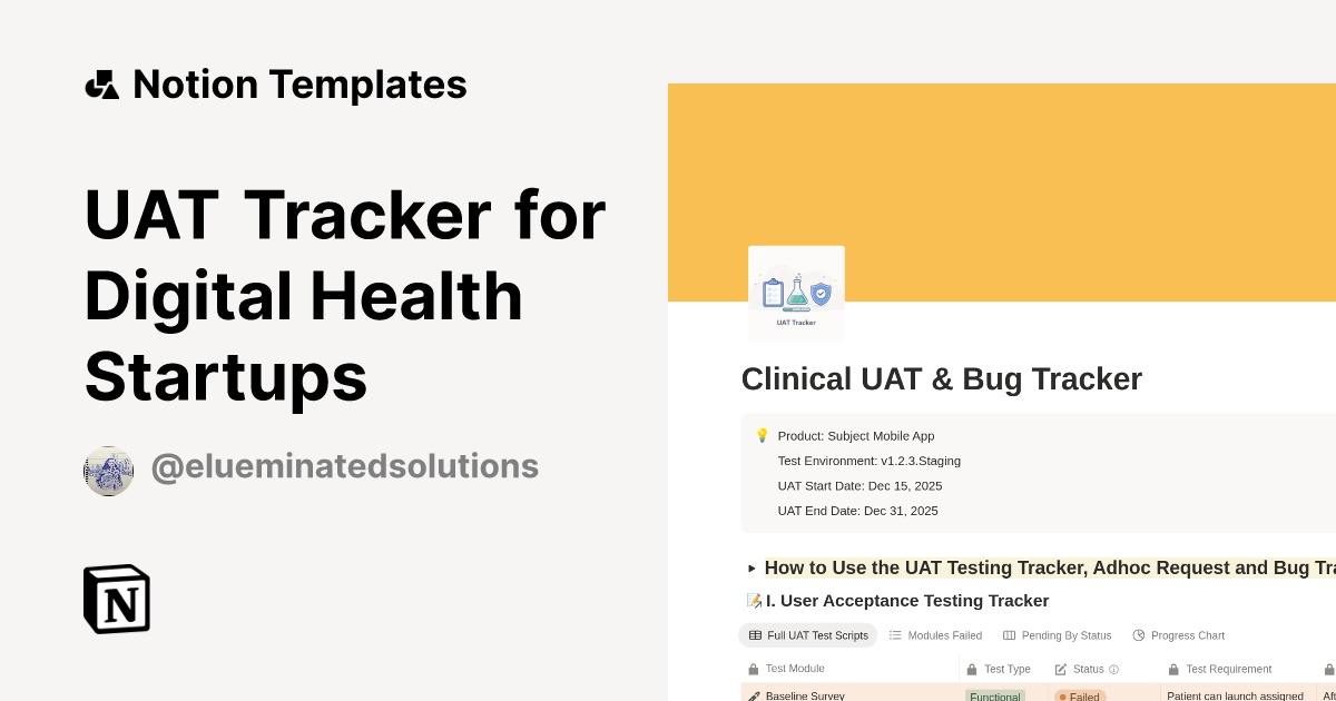 UAT Tracker for Digital Health Startups Template | Notion Marketplace