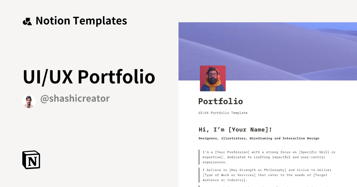 UI/UX Portfolio Template by R.Shashidhar Reddy | Notion Marketplace