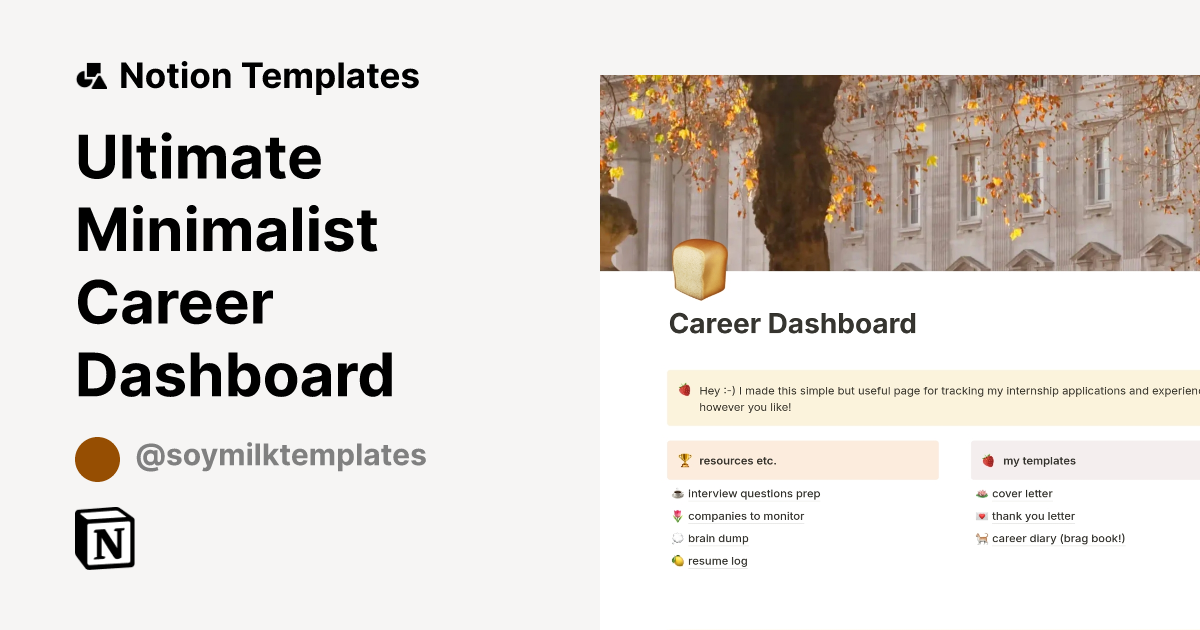 Ultimate Minimalist Career Dashboard Template | Notion Marketplace