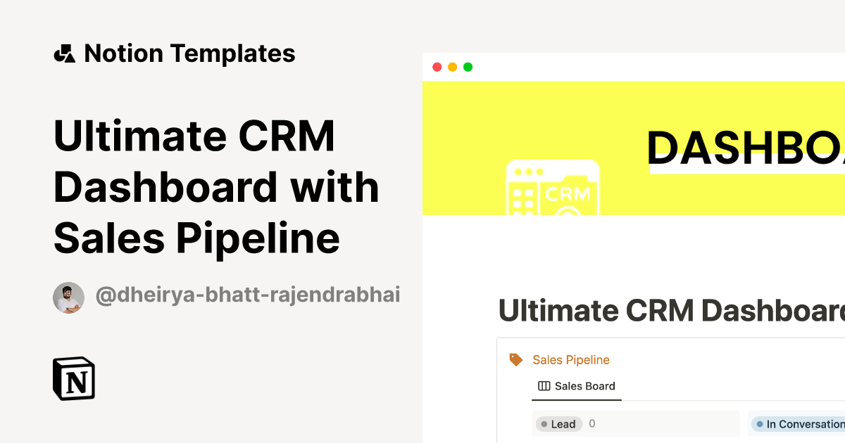 Ultimate CRM Dashboard with Sales Pipeline Template by Dheirya Bhatt Rajendrabhai | Notion ...