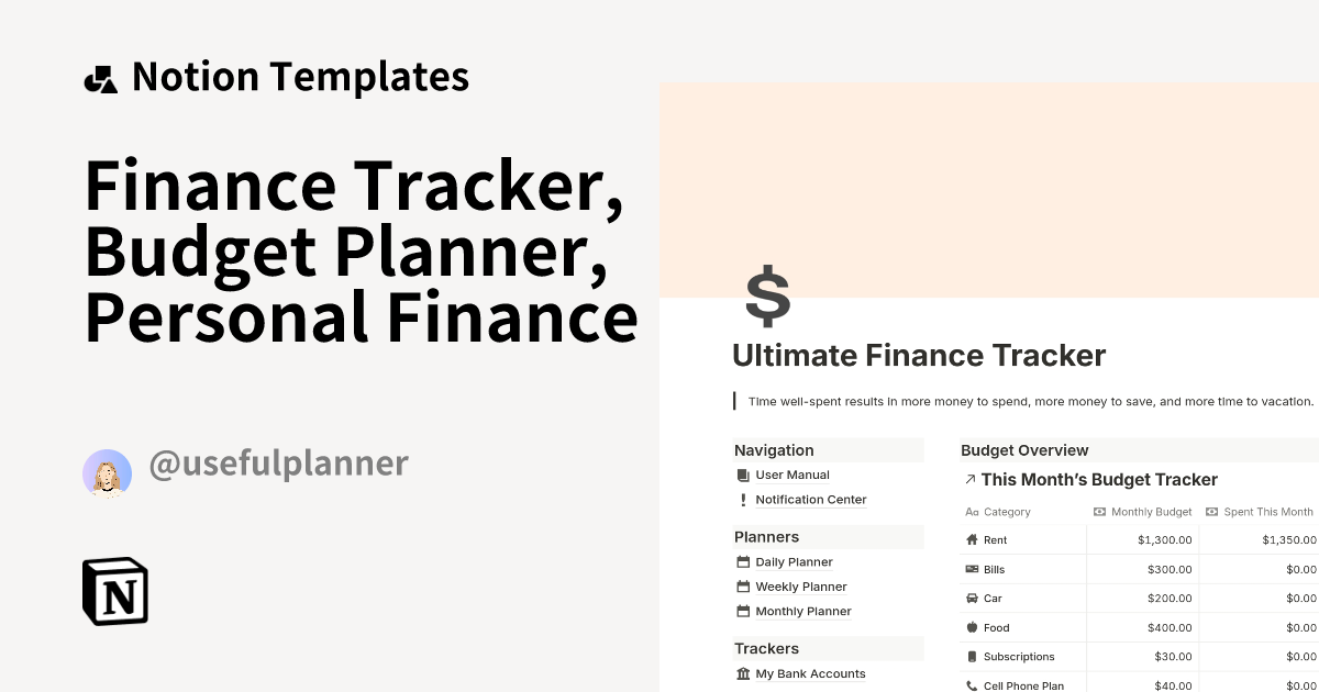 Finance Tracker, Budget Planner, Personal Finance Template | Notion ...