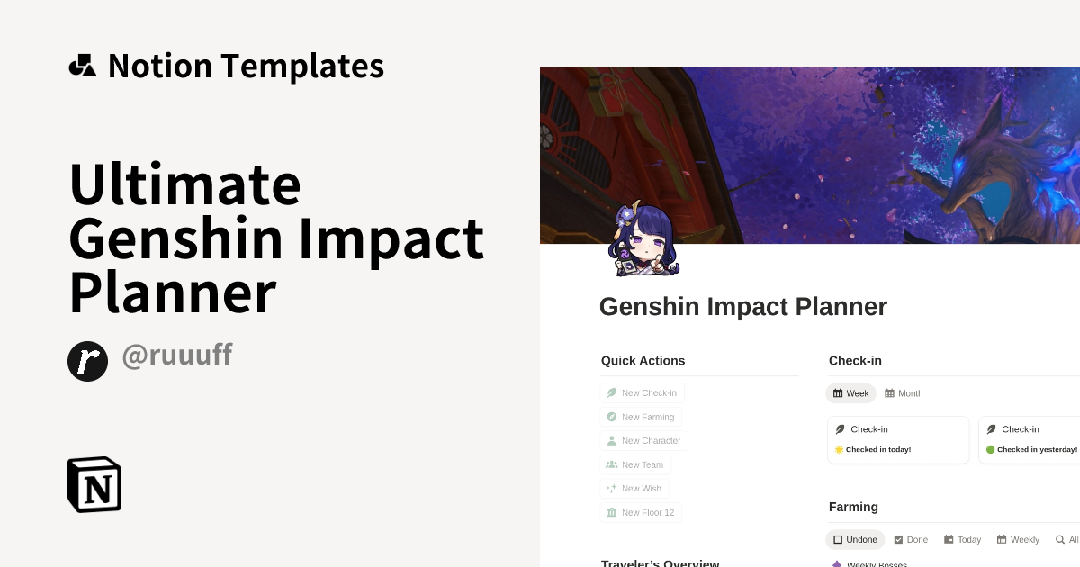 Ultimate Genshin Planner Template by ruff | Notion Marketplace