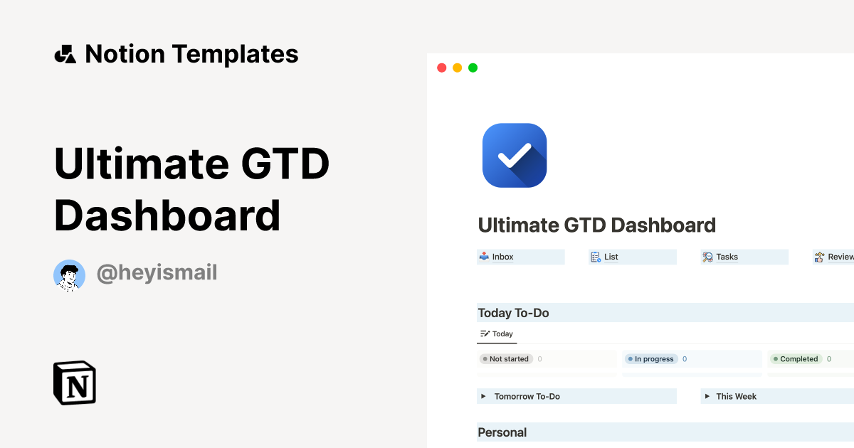 Ultimate GTD Dashboard Template by heyismail | Notion Marketplace
