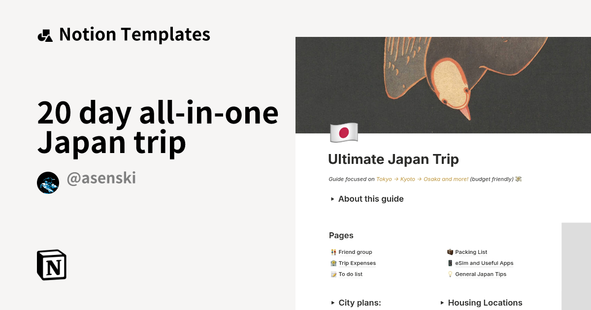 20 day all-in-one Japan trip Template | Notion Marketplace