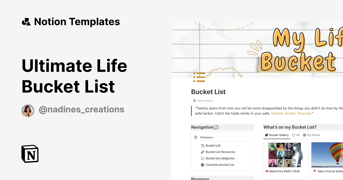 Ultimate Life Bucket List Template | Notion Marketplace