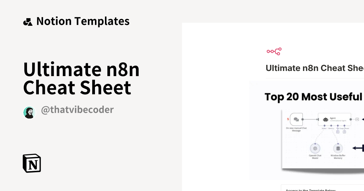 Ultimate n8n Cheat Sheet Template by That Vibe Coder | Notion Marketplace